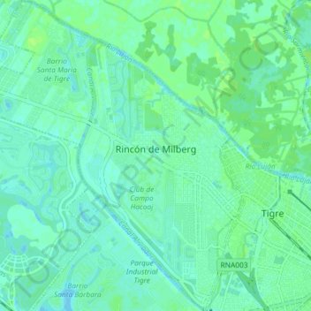 Mapa topográfico Rincón de Milberg, altitude, relevo