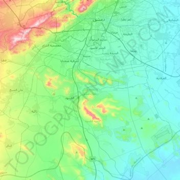 Mapa topográfico Markaz Rif Dimashq District, altitude, relevo
