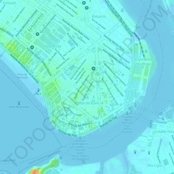 Mapa topográfico Ponta da Praia, altitude, relevo