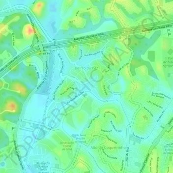 Mapa topográfico Bairro da Paz, altitude, relevo