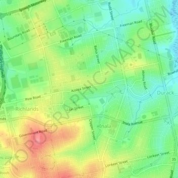 Mapa topográfico Inala, altitude, relevo