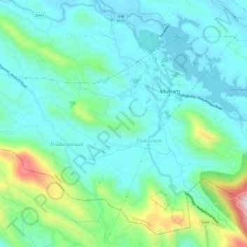 Mapa topográfico Muttom, altitude, relevo