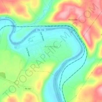 Mapa topográfico Avonmore, altitude, relevo