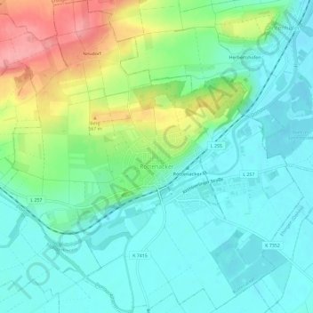 Mapa topográfico Rottenacker, altitude, relevo
