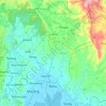 Mapa topográfico Baras, altitude, relevo