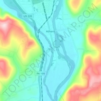 Mapa topográfico Athens, altitude, relevo