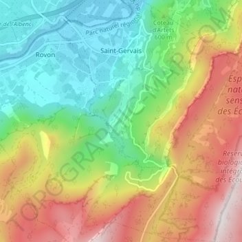 Mapa topográfico Saint-Gervais, altitude, relevo
