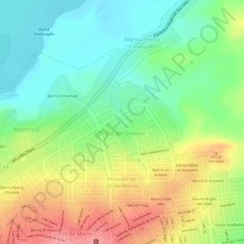 Mapa topográfico Brisas del Orinoco, altitude, relevo