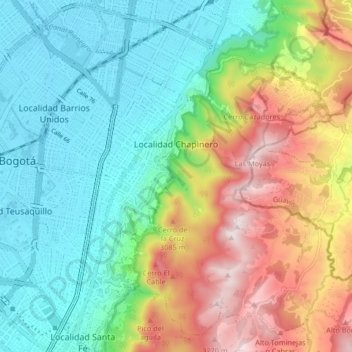 Mapa topográfico Localidad Chapinero, altitude, relevo