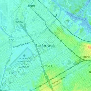 Mapa topográfico San Fernando, altitude, relevo