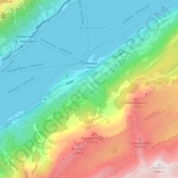 Mapa topográfico Iseltwald, altitude, relevo