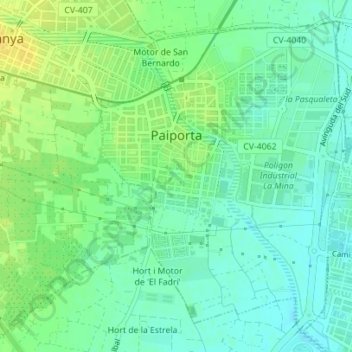 Mapa topográfico Paiporta, altitude, relevo