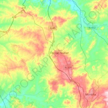 Mapa topográfico La Rambla, altitude, relevo