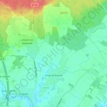 Mapa topográfico Virey-le-Grand, altitude, relevo