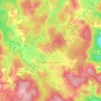 Mapa topográfico Gien-sur-Cure, altitude, relevo