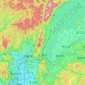 Mapa topográfico Otsu, altitude, relevo