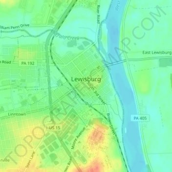 Mapa topográfico Lewisburg, altitude, relevo