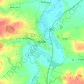 Mapa topográfico Oundle, altitude, relevo