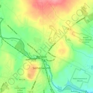 Mapa topográfico Berwick, altitude, relevo