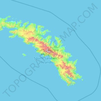 Mapa topográfico South Georgia, altitude, relevo