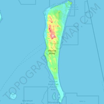 Mapa topográfico Moreton Island, altitude, relevo