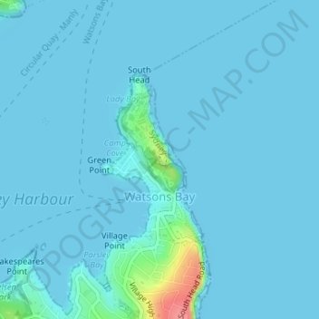 Mapa topográfico Watsons Bay, altitude, relevo