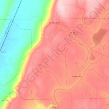 Mapa topográfico Mentone, altitude, relevo