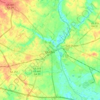 Mapa topográfico Dublin, altitude, relevo