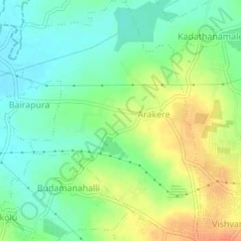 Mapa topográfico Arakere, altitude, relevo