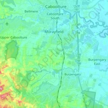 Mapa topográfico Morayfield, altitude, relevo