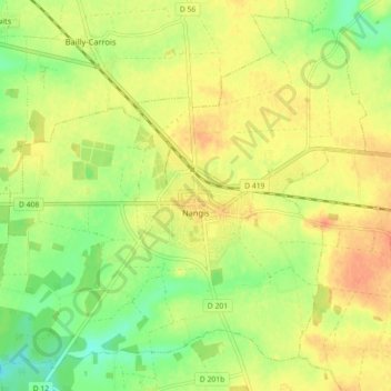 Mapa topográfico Nangis, altitude, relevo