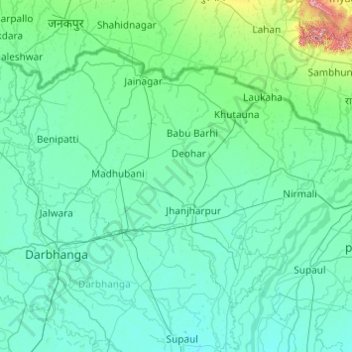 Mapa topográfico Madhubani, altitude, relevo