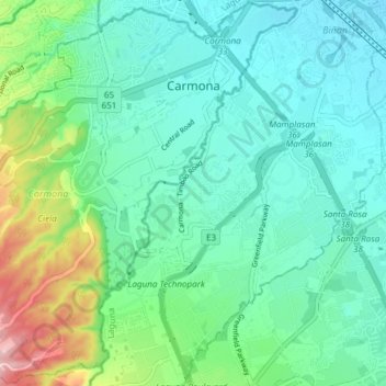 Mapa topográfico Carmona, altitude, relevo