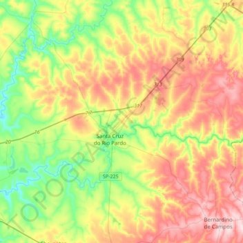 Mapa topográfico Santa Cruz do Rio Pardo, altitude, relevo