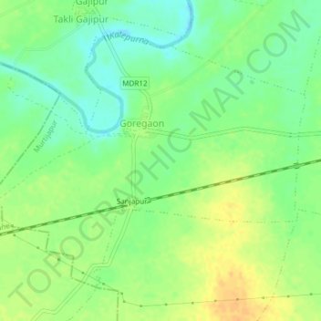 Mapa topográfico Goregaon, altitude, relevo