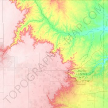 Mapa topográfico Briscoe County, altitude, relevo
