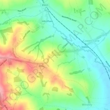 Mapa topográfico Turnditch CP, altitude, relevo