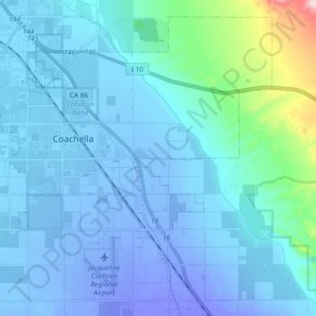 Mapa topográfico Coachella, altitude, relevo
