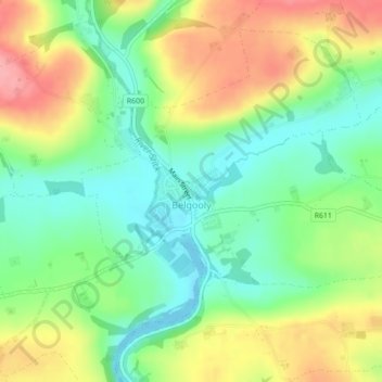 Mapa topográfico Belgooly, altitude, relevo