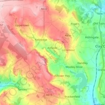 Mapa topográfico Ashover CP, altitude, relevo