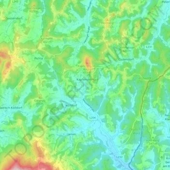 Mapa topográfico Kapfenstein, altitude, relevo