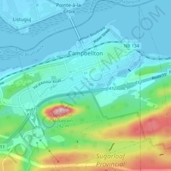 Mapa topográfico City of Campbellton, altitude, relevo