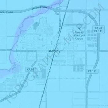 Mapa topográfico Brawley, altitude, relevo