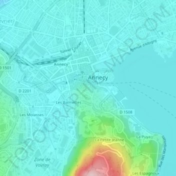 Mapa topográfico Château d'Annecy, altitude, relevo