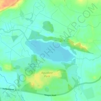 Mapa topográfico Aqualate Mere, altitude, relevo
