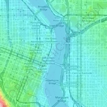 Mapa topográfico Governor Tom McCall Waterfront Park, altitude, relevo