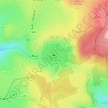 Mapa topográfico Lac de Saint-Front, altitude, relevo
