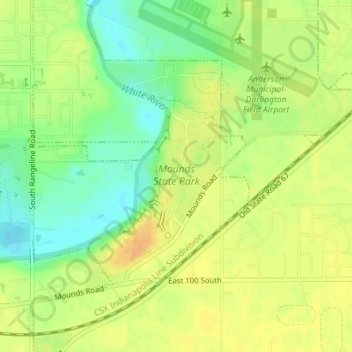 Mapa topográfico Mounds State Park, altitude, relevo