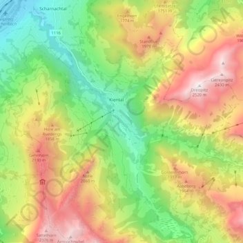 Mapa topográfico Kiental, altitude, relevo