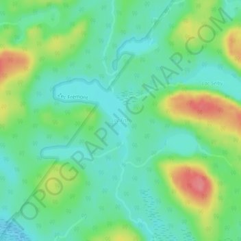 Mapa topográfico Lac Fish, altitude, relevo
